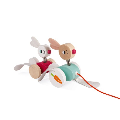 Child toys : Janod Wooden toy Pull along Rabbits